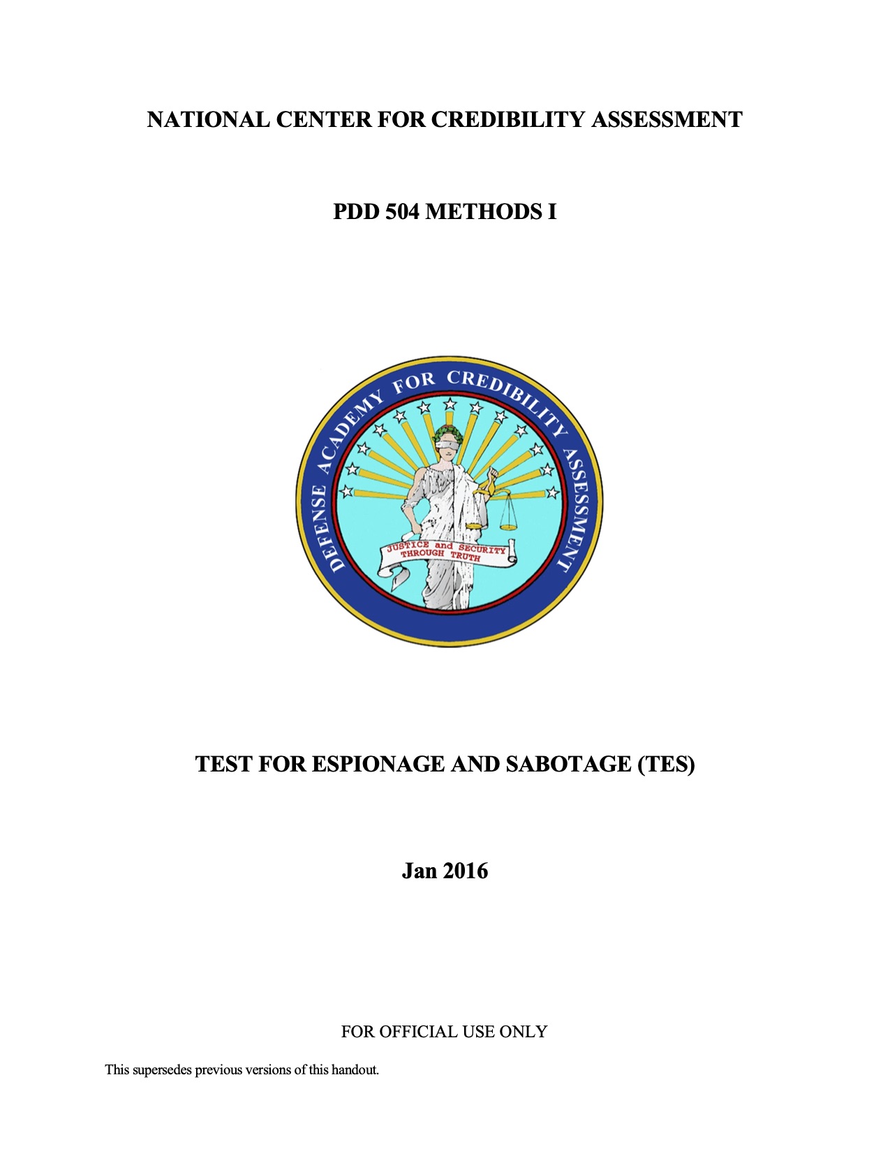 NCCA Test for Espionage and Sabotage Administration Guide ...
